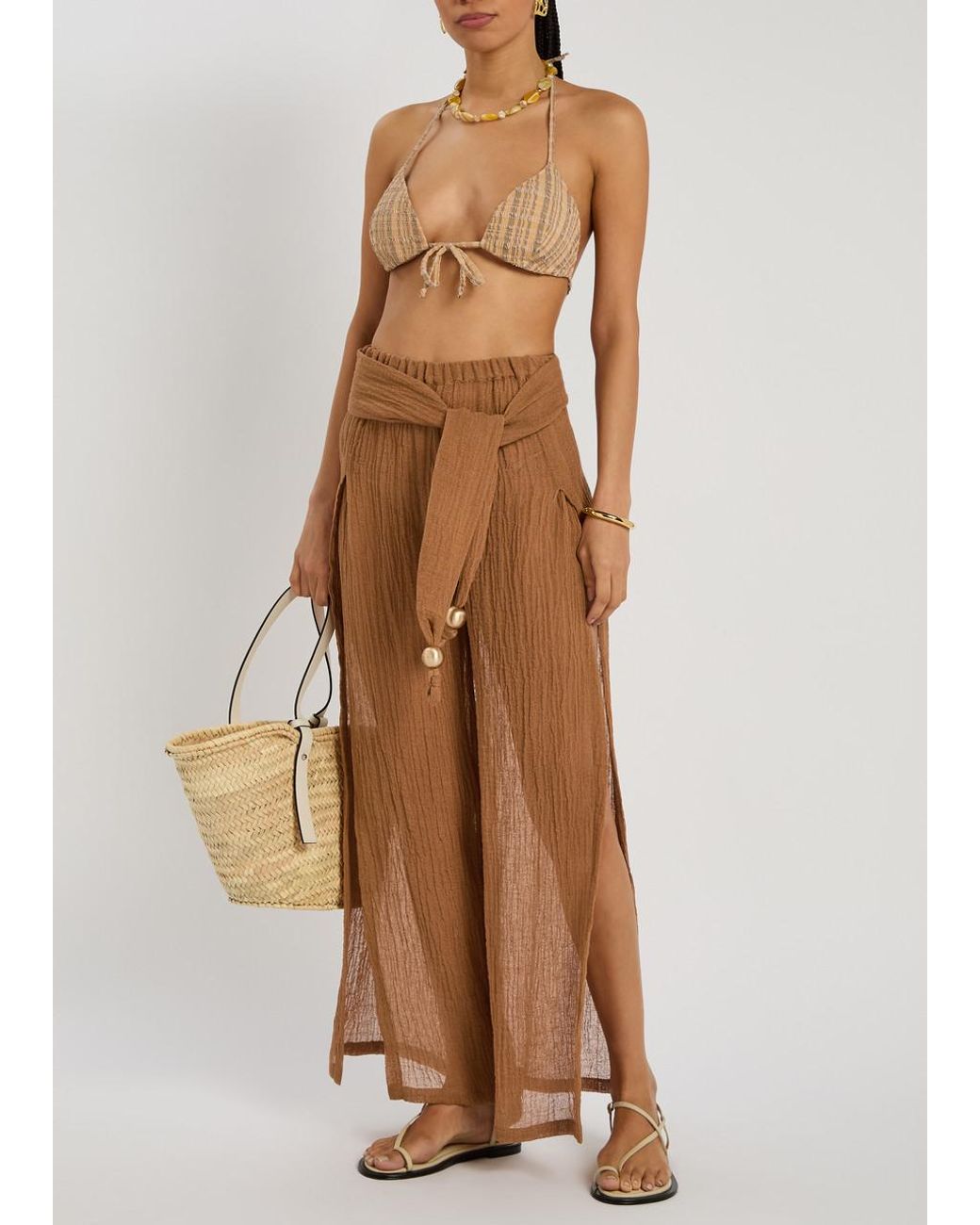 Lisa Marie Fernandez Open Side Linen-Blend Beach Trousers in Brown | Lyst
