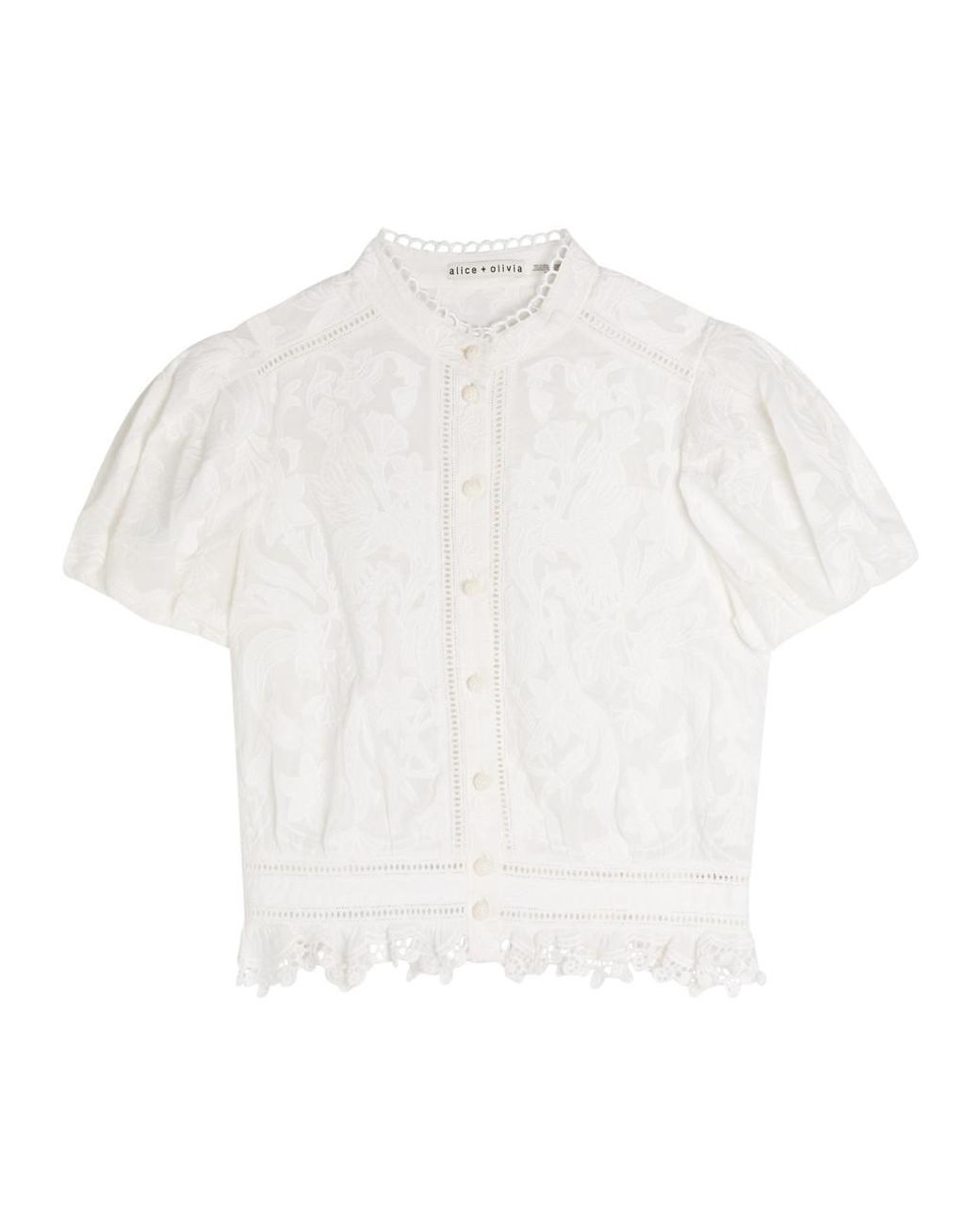 Alice + Olivia Loryn Embroidered Cotton Blouse in White | Lyst