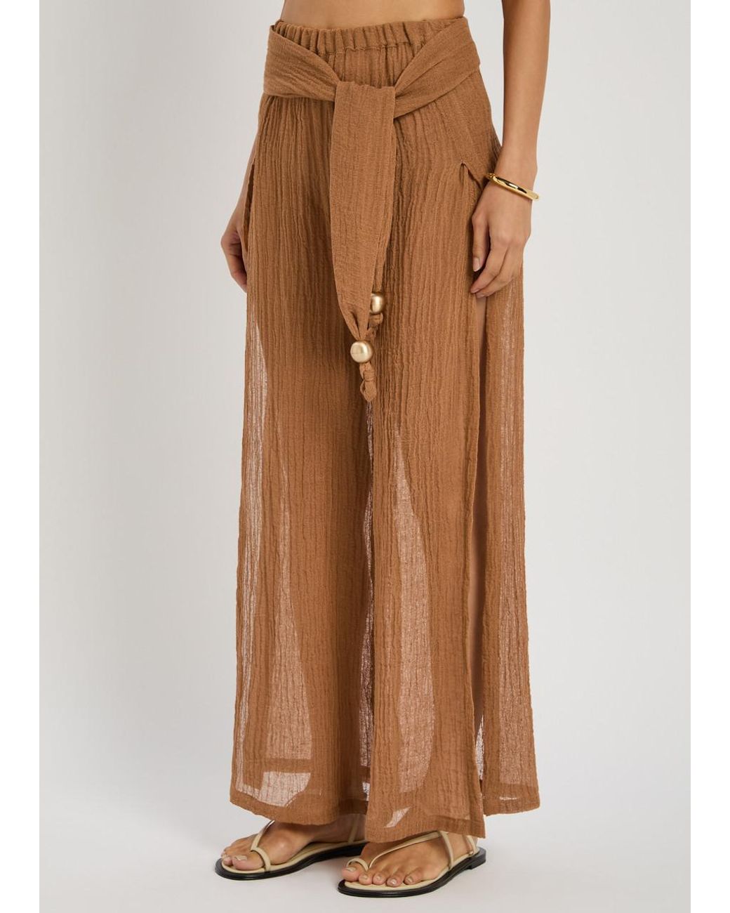 Lisa Marie Fernandez Open Side Linen-Blend Beach Trousers in Brown | Lyst