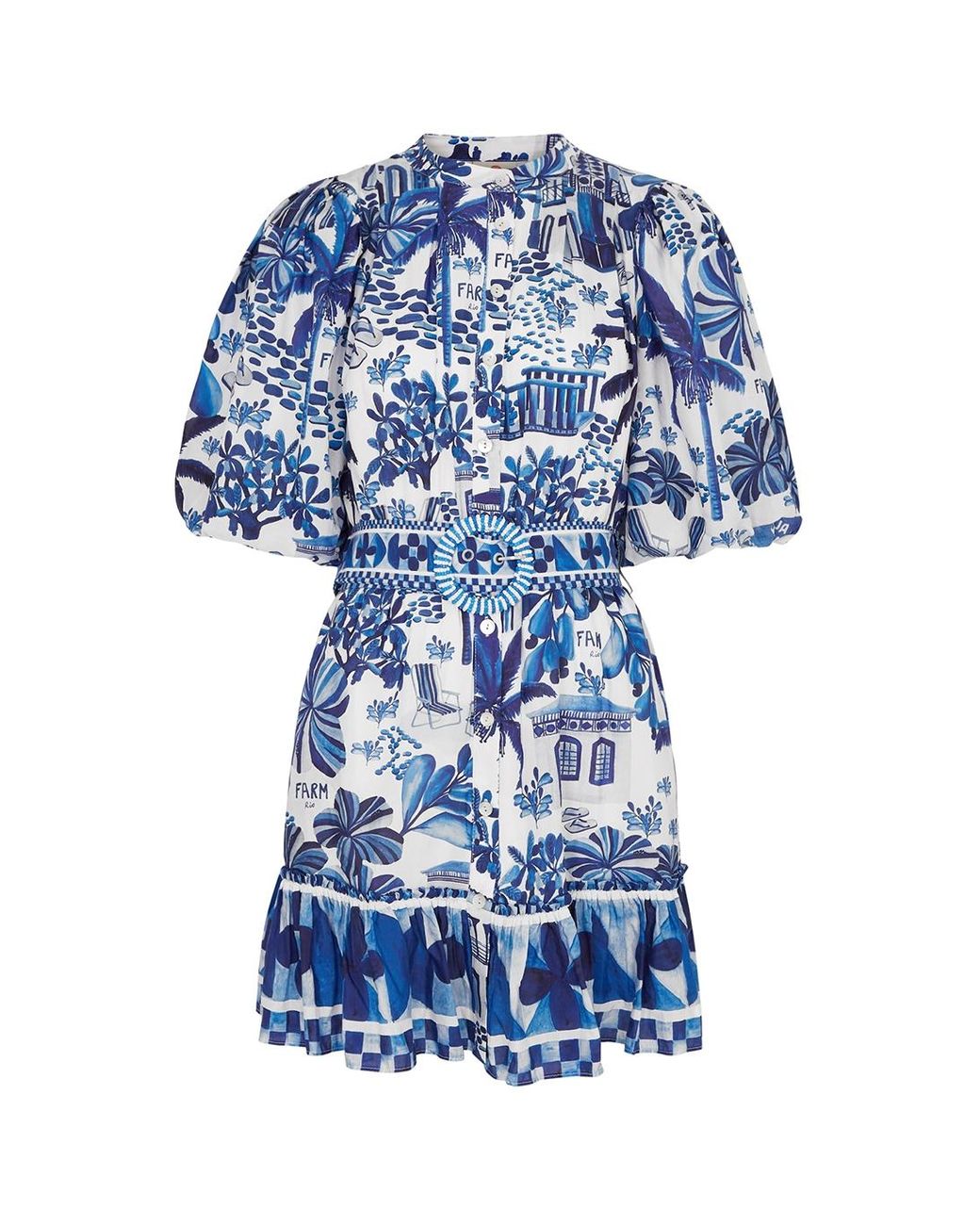 FARM Rio Sweet Rio Printed Cotton-blend Mini Dress in Blue | Lyst UK