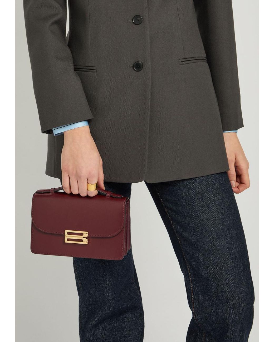 Victoria Beckham Dorian Mini Grained-Leather Top Handle Bag in Purple ...