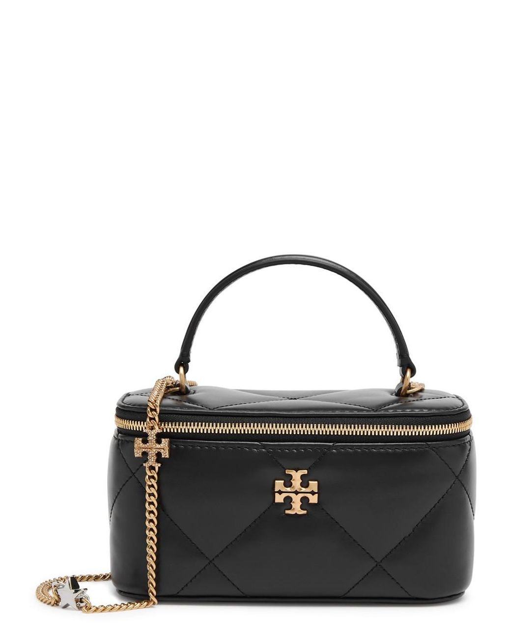 Tory Burch Kira Vanity Quilted Leather Top Handle Bag in Black | Lyst