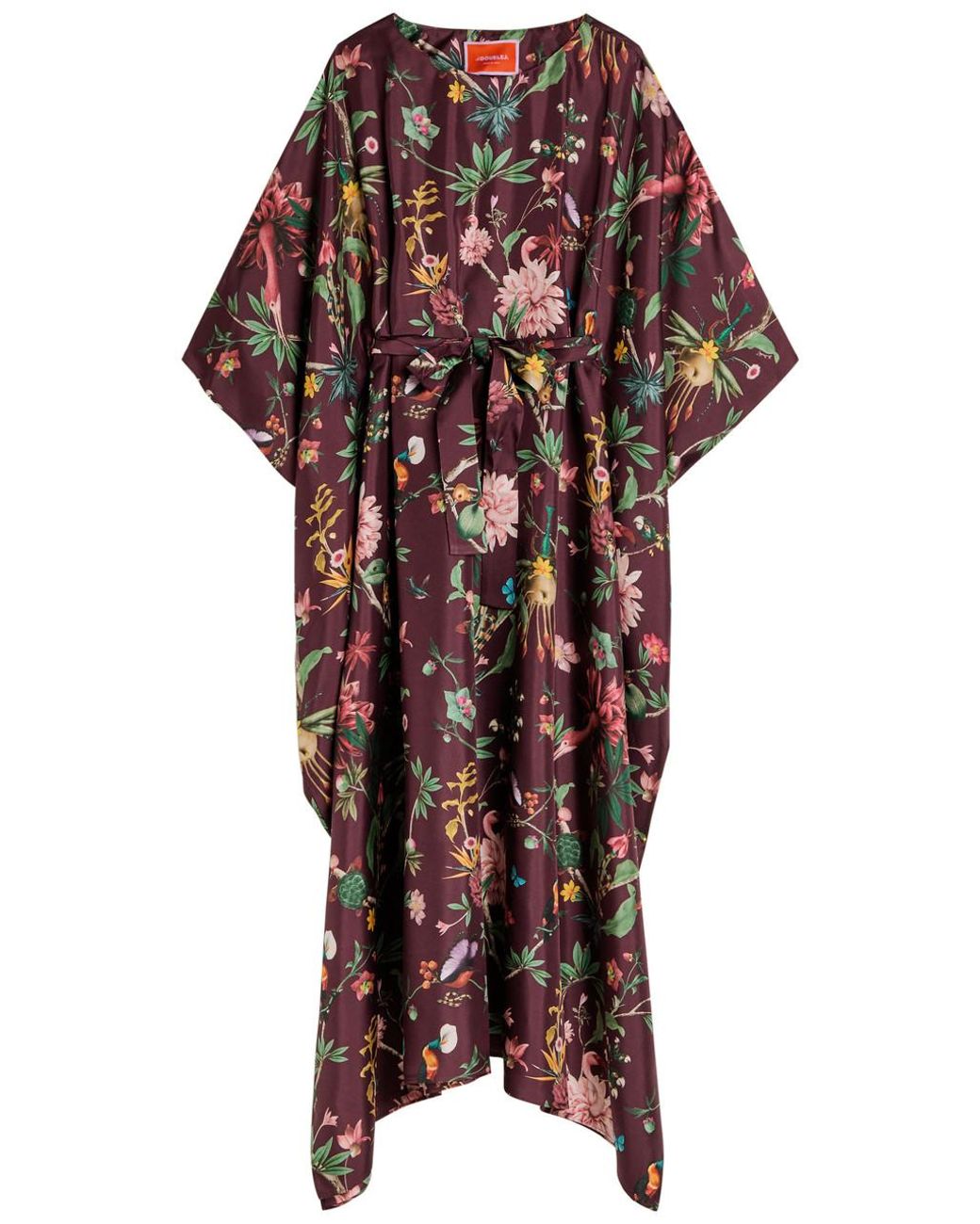 La DoubleJ Square Belted Printed Silk Kaftan Dress in Red | Lyst