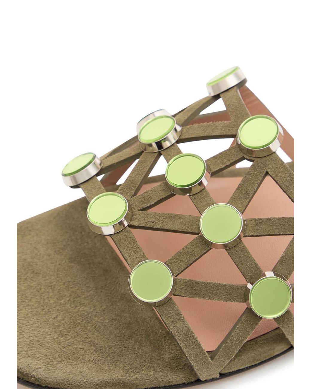 The Attico Grid Embellished Suede Sliders in Green | Lyst