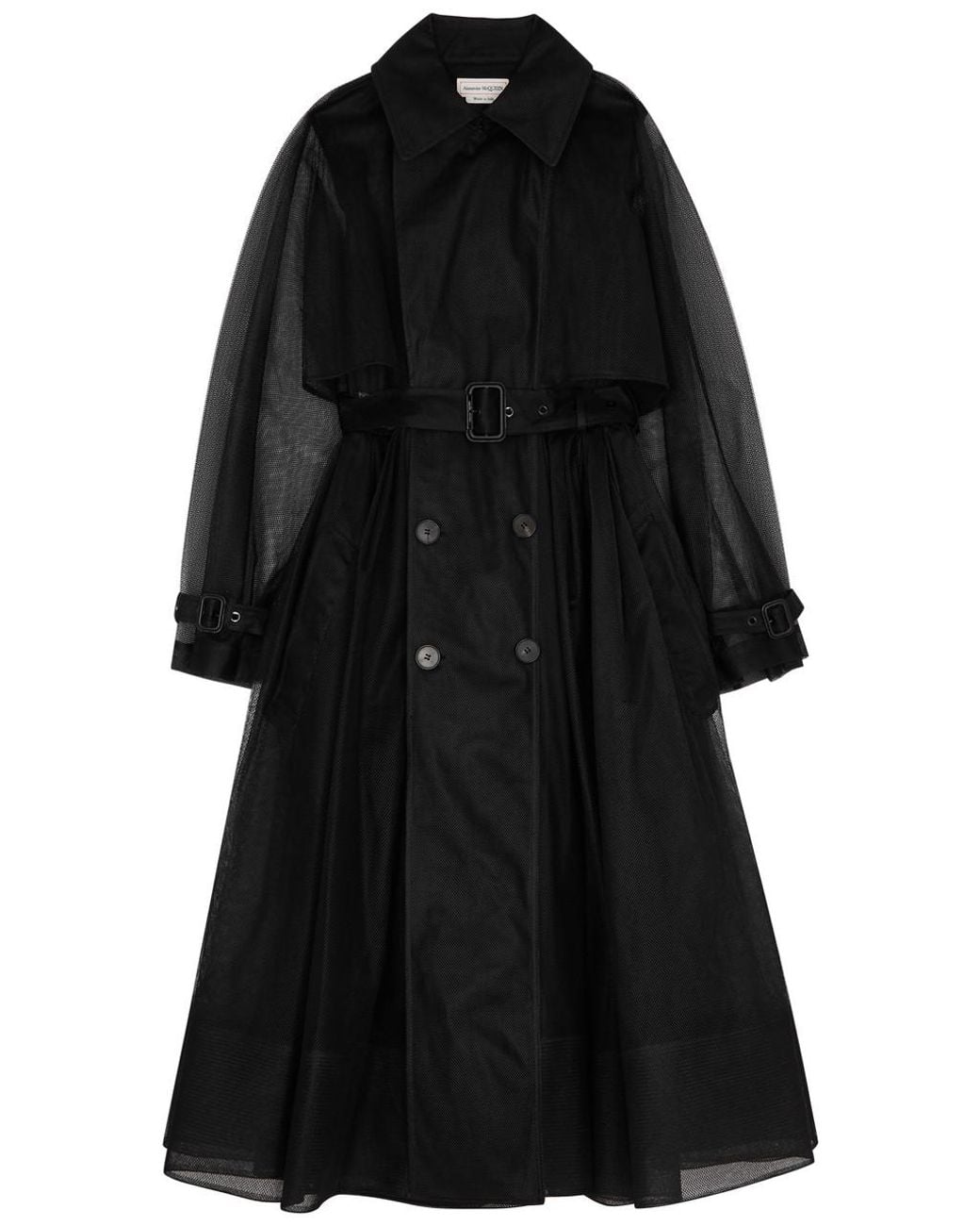McQueen Double-breasted Mesh Trench Coat in Black | Lyst