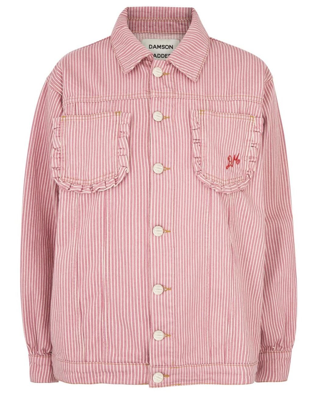 Damson Madder Frilly Striped Denim Jacket in Pink | Lyst