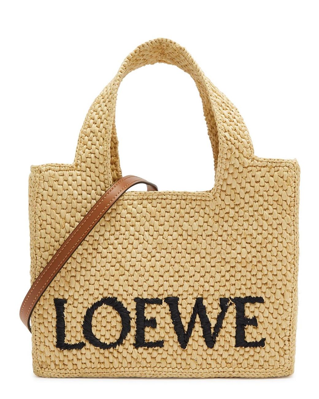 Loewe Small Logo Raffia Tote in Metallic | Lyst