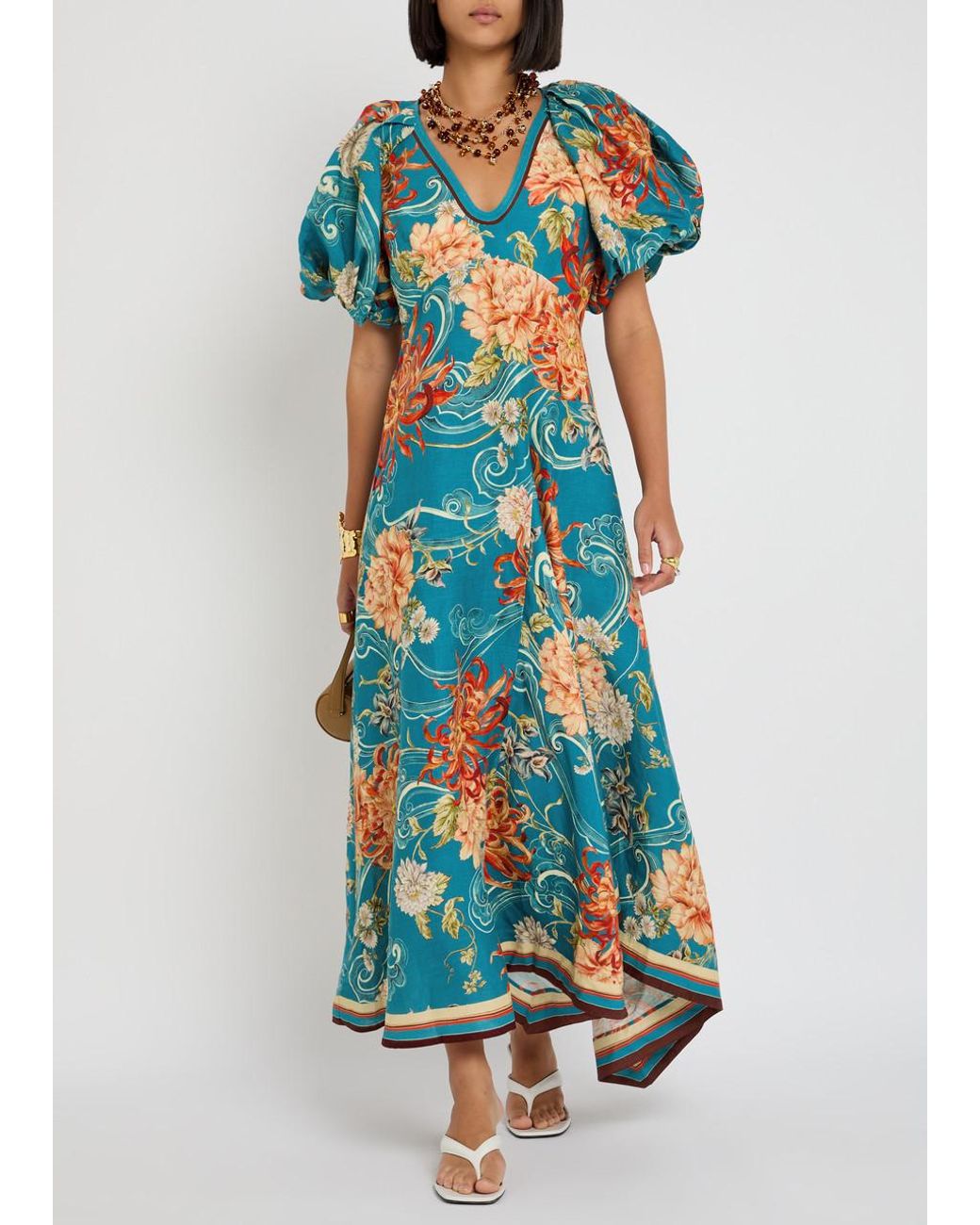 ALÉMAIS Fletcher Floral-Printed Flax Maxi Dress in Blue | Lyst