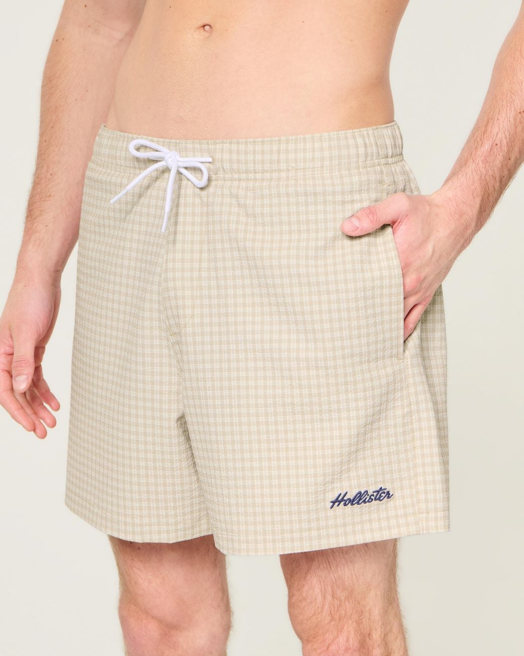 Hollister Mid-thigh Volley Swim Trunks in Natural for Men | Lyst UK