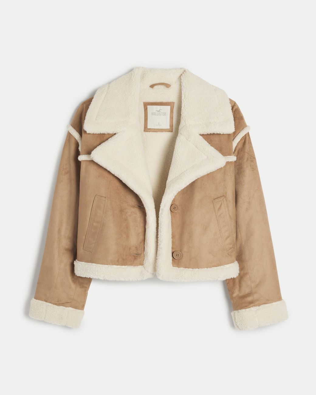 Hollister Sherpa lined Faux Suede Crop Biker Jacket in Natural Lyst UK