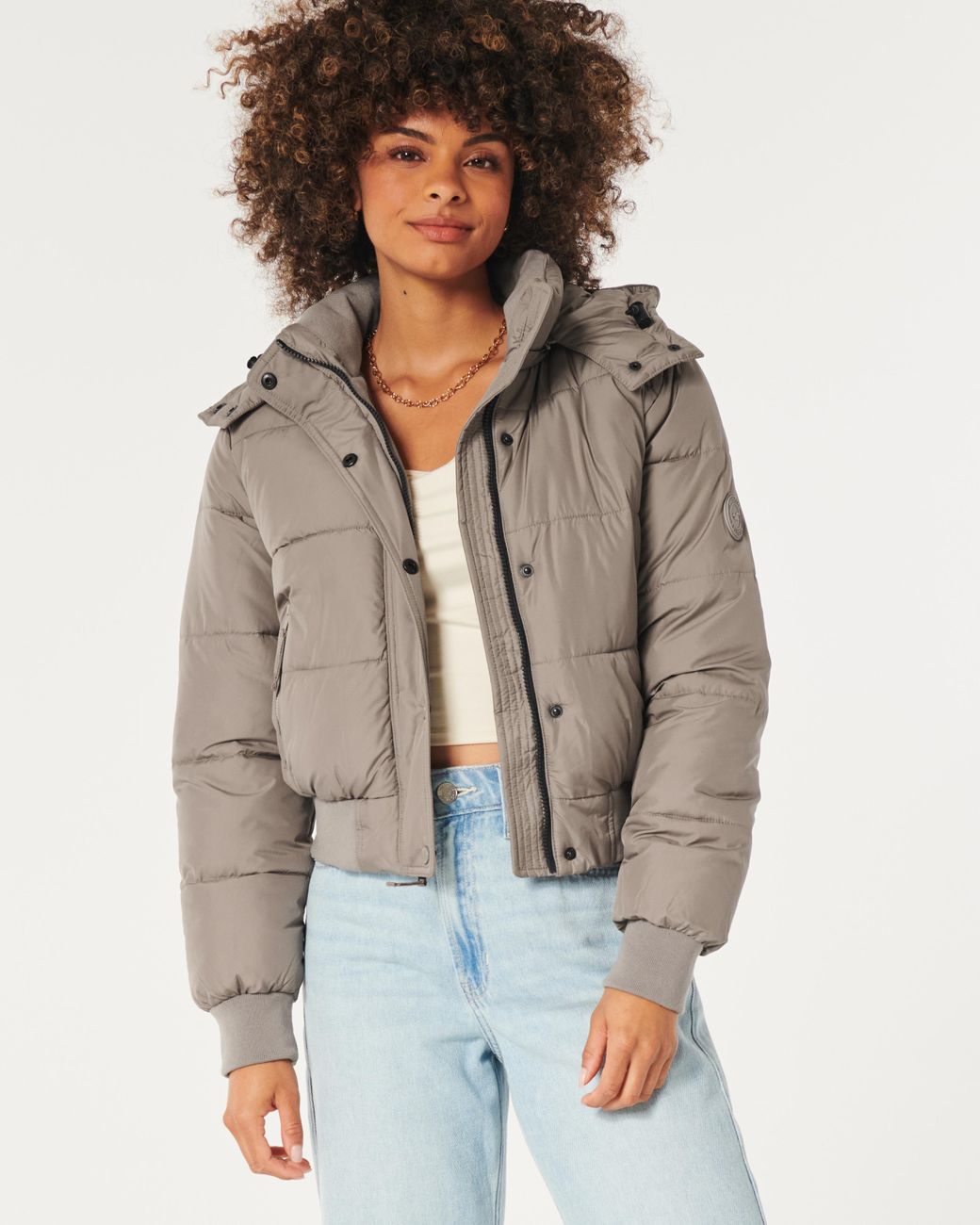 Hollister Ultimate Puffer Bomber Jacket in Natural | Lyst UK
