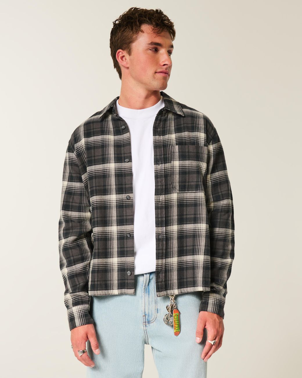 Hollister Boxy Flannel Shirt in Black for Men | Lyst UK