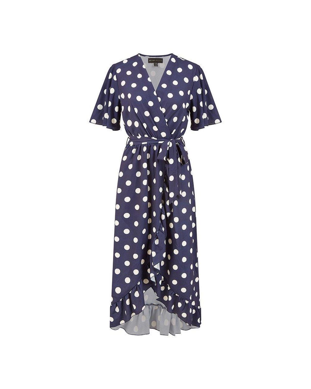 Mela London Spot Print Wrap Midi Dress in Blue | Lyst UK