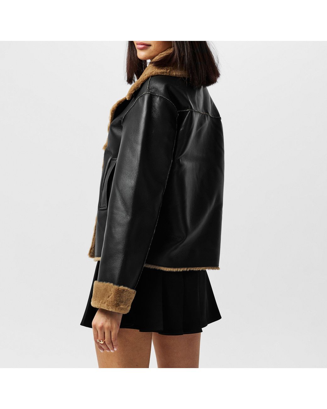 French Connection Cerys Structured Faux Fur Coat in Black | Lyst UK