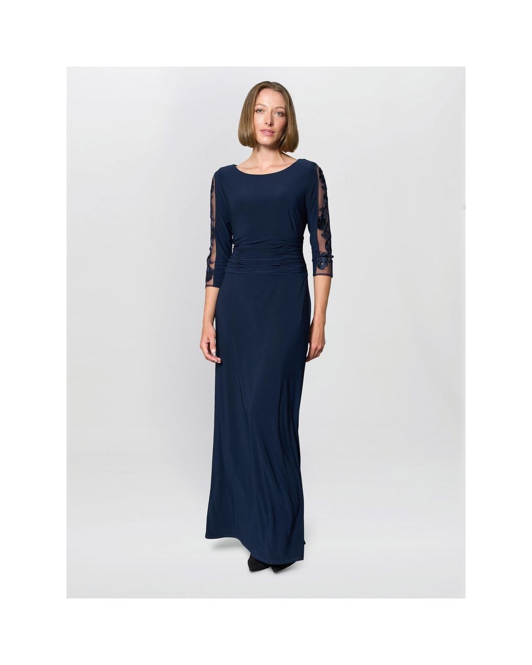 Gina Bacconi Clara Maxi Dress With Embroidered Sleeve in Blue | Lyst UK