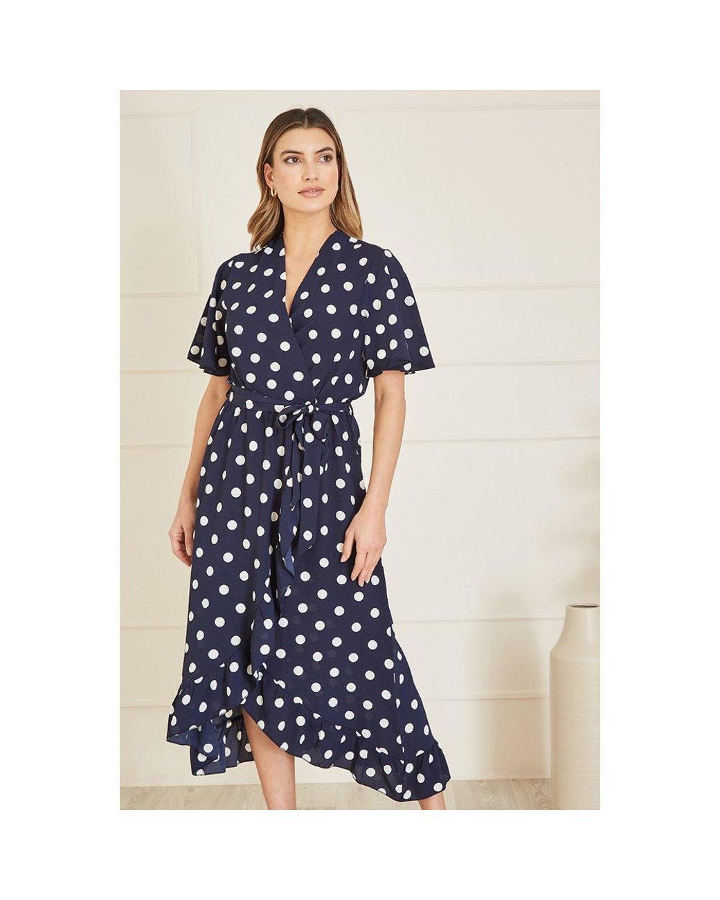 Mela London Spot Print Wrap Midi Dress in Blue | Lyst UK