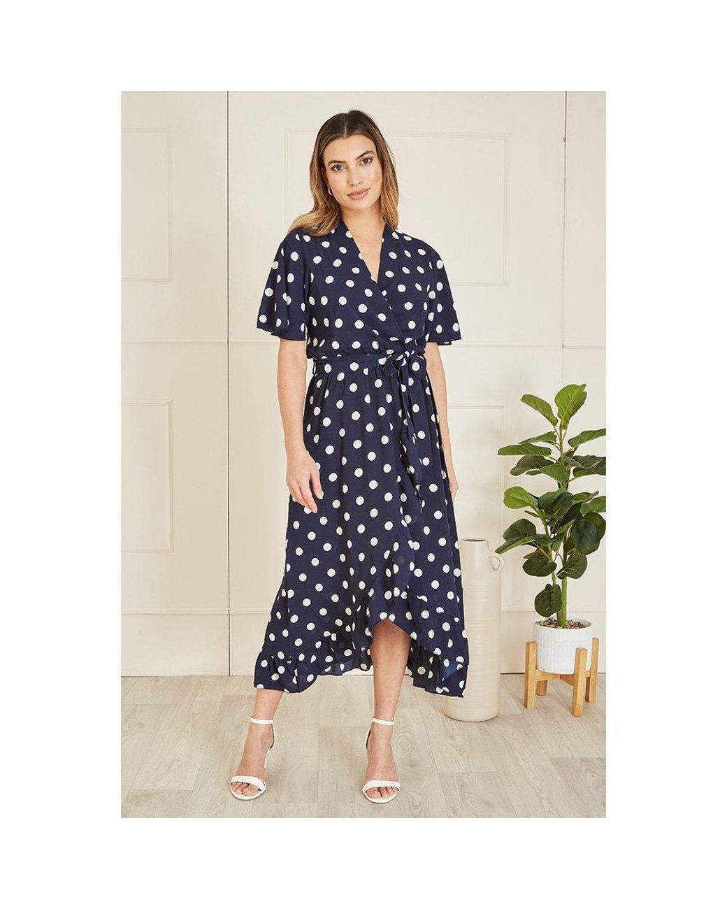Mela London Spot Print Wrap Midi Dress in Blue | Lyst UK