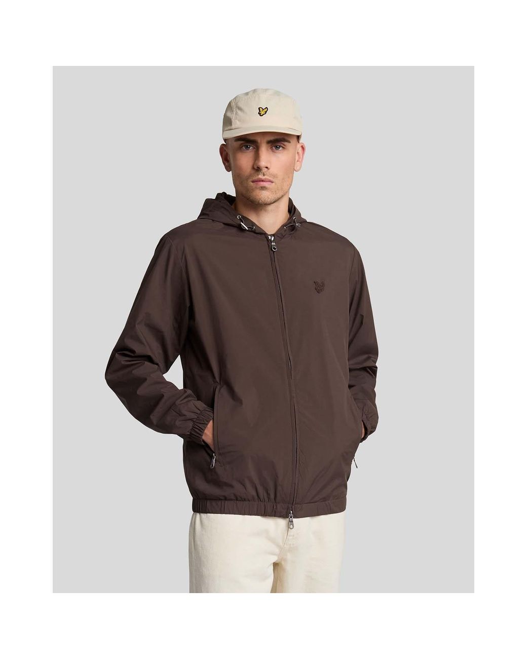 Lyle & Scott Tonal Eagle Hooded Bomber Jacket in Brown for Men | Lyst UK