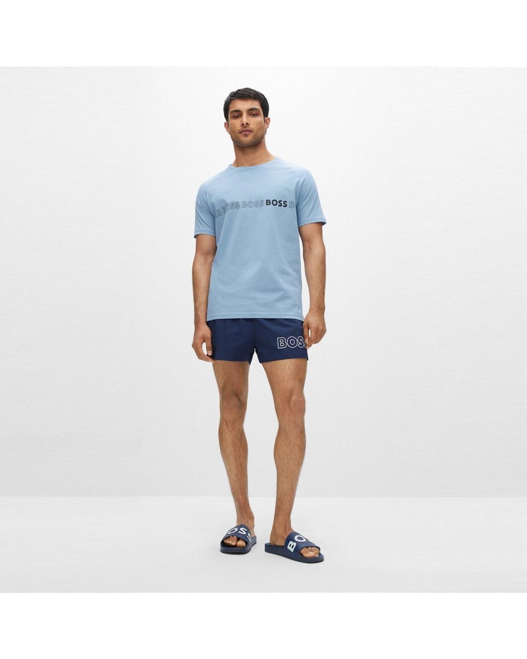 BOSS Bay Logo Sliders, Branding Strap Sandals in Blue for Men | Lyst UK