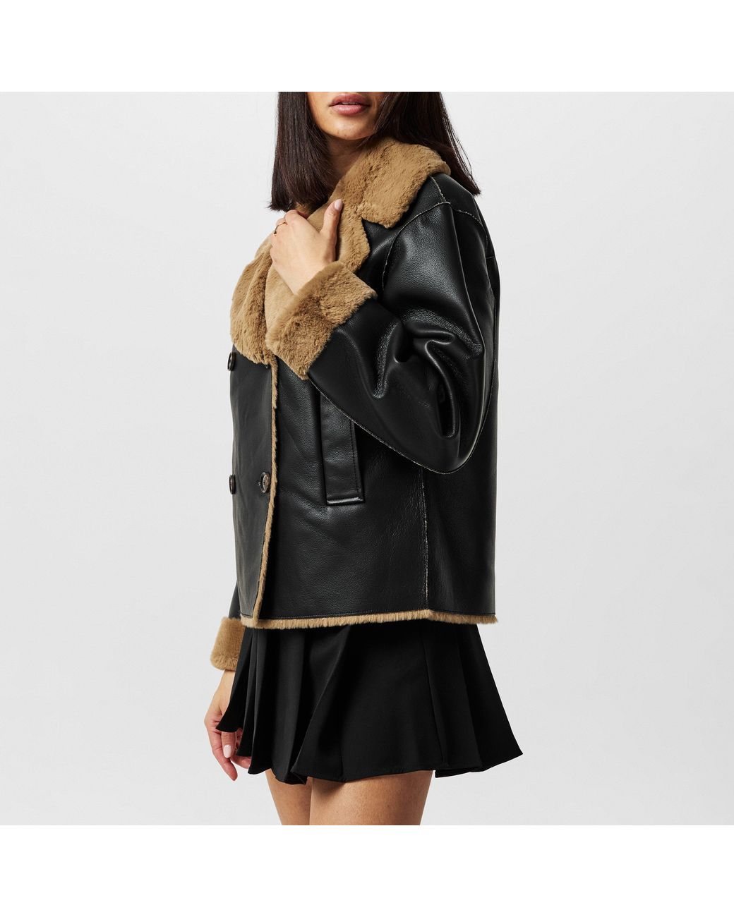 French Connection Cerys Structured Faux Fur Coat in Black | Lyst UK