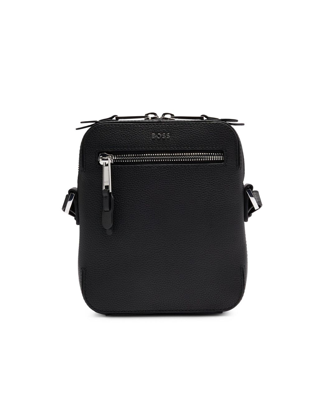 BOSS Grained-Leather Reporter Bag With Logo Lettering in Black for Men ...
