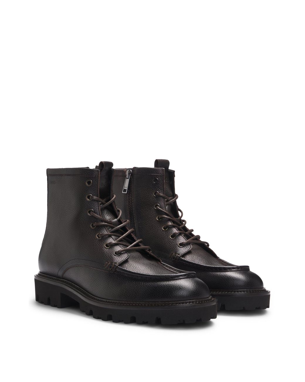 BOSS Grained-leather Half Boots With Apron Toe in Black for Men | Lyst