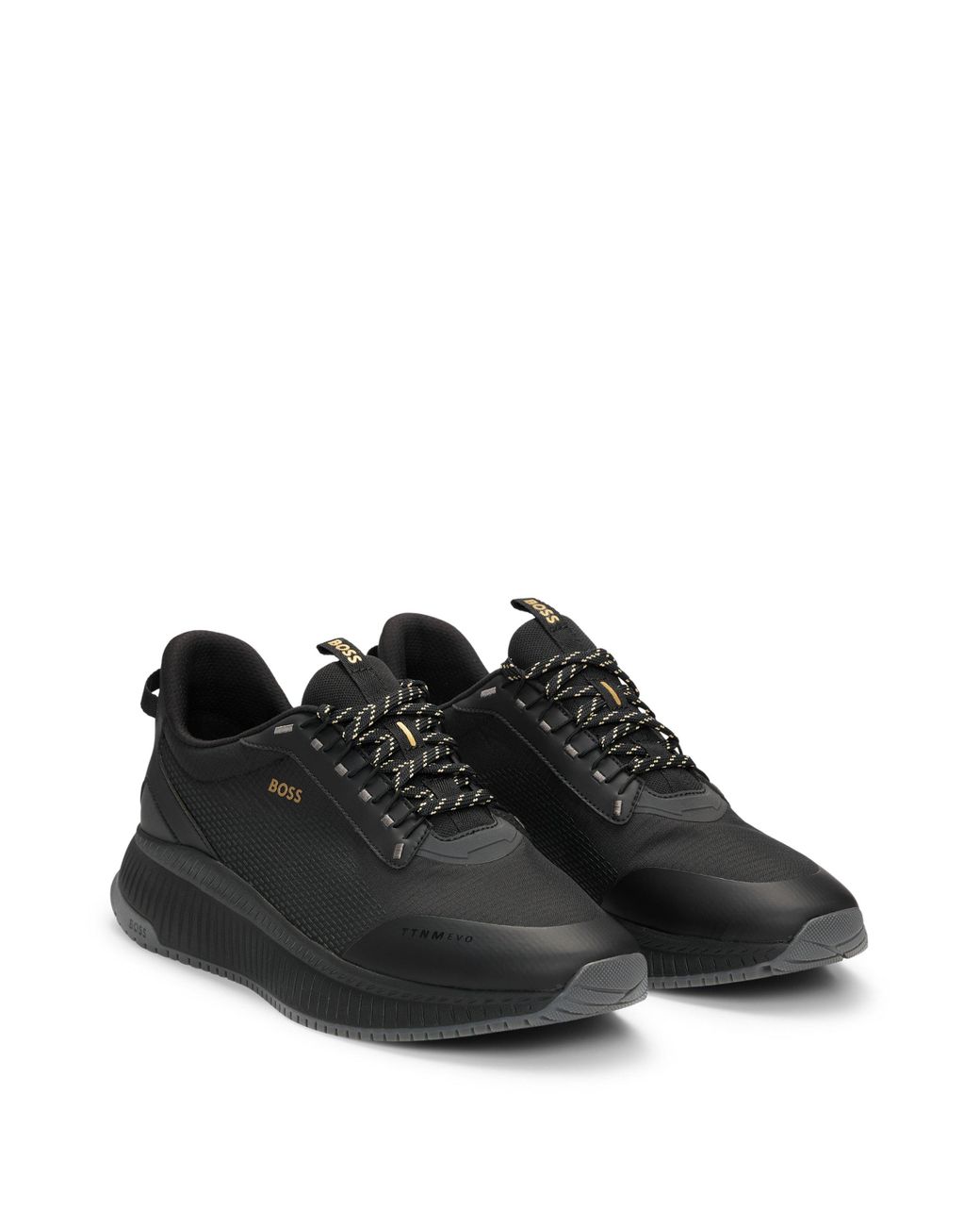 BOSS Ttnm Evo Trainers With Ribbed Sole in Black for Men | Lyst