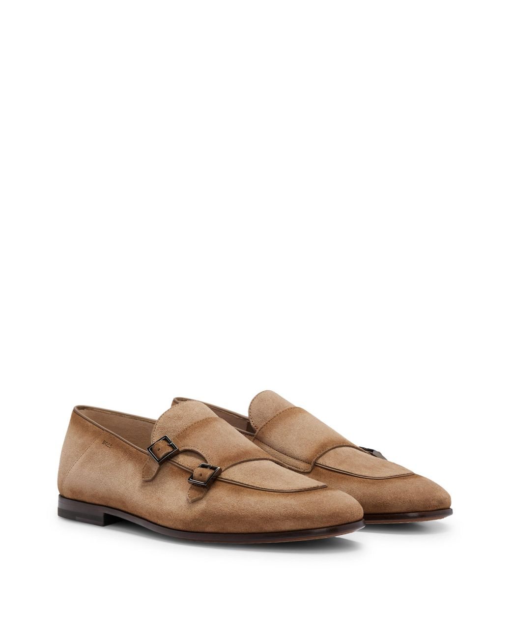 BOSS Suede Monk Shoes With Double Strap And Branding in Brown for Men ...