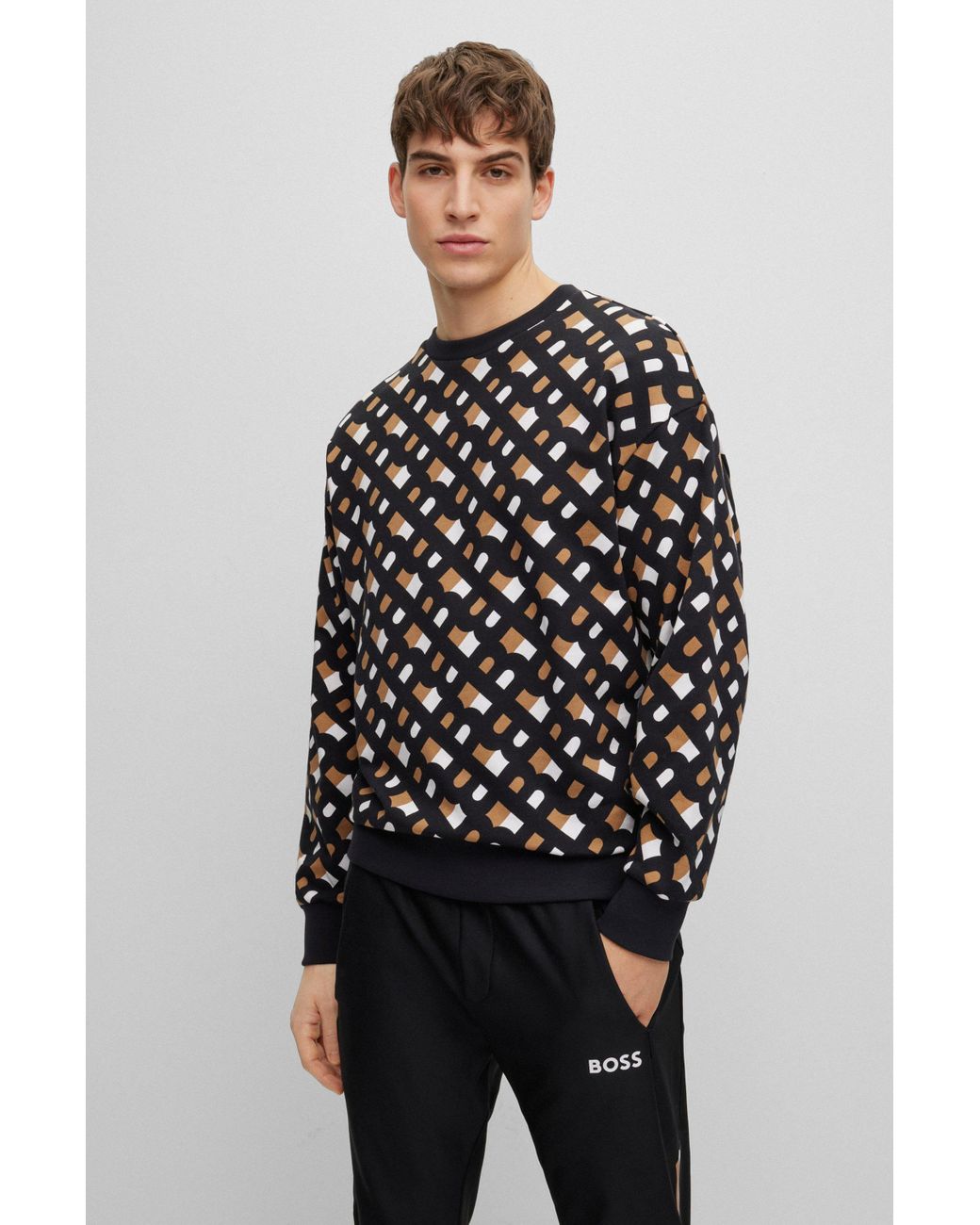 BOSS Relaxed-fit Monogram Sweatshirt In French Terry in Black for Men ...