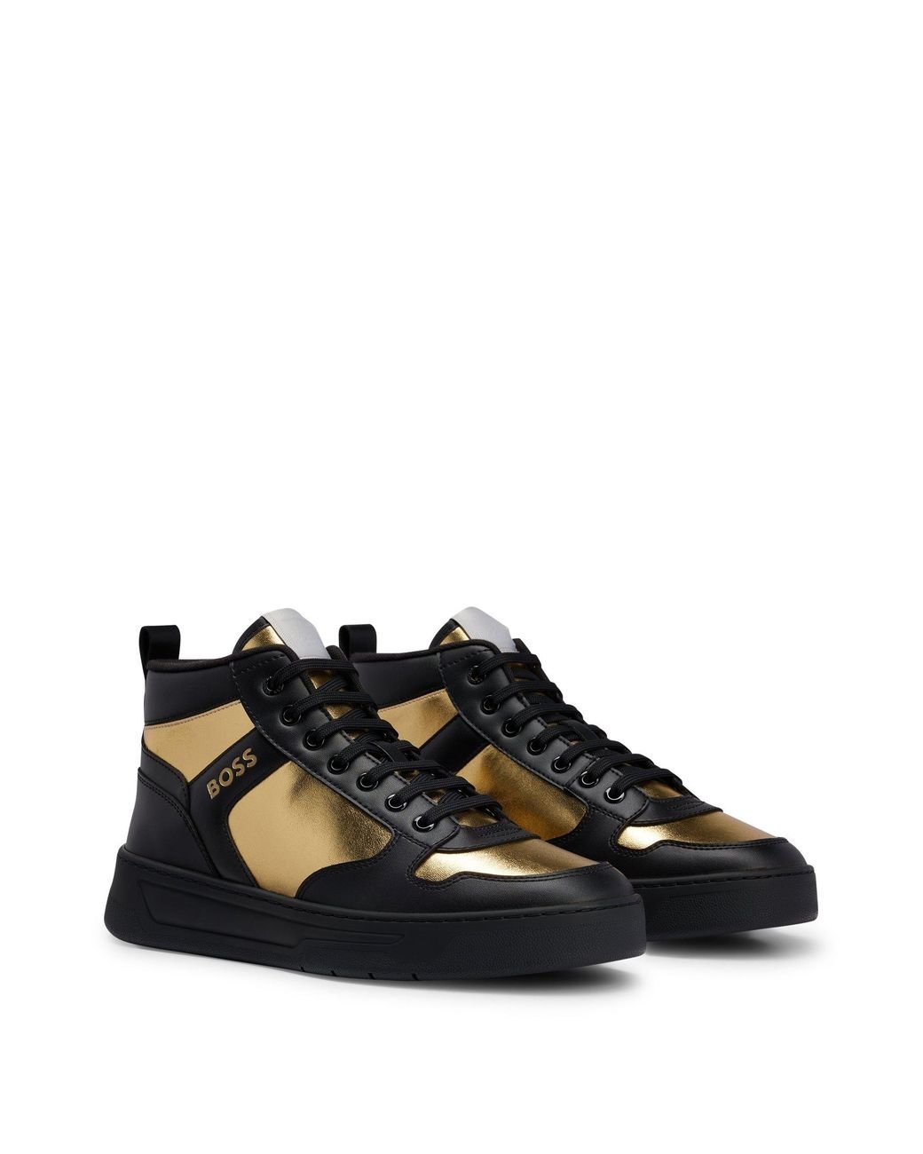BOSS Mixed-material High-top Trainers With Metallic-effect Panels in ...