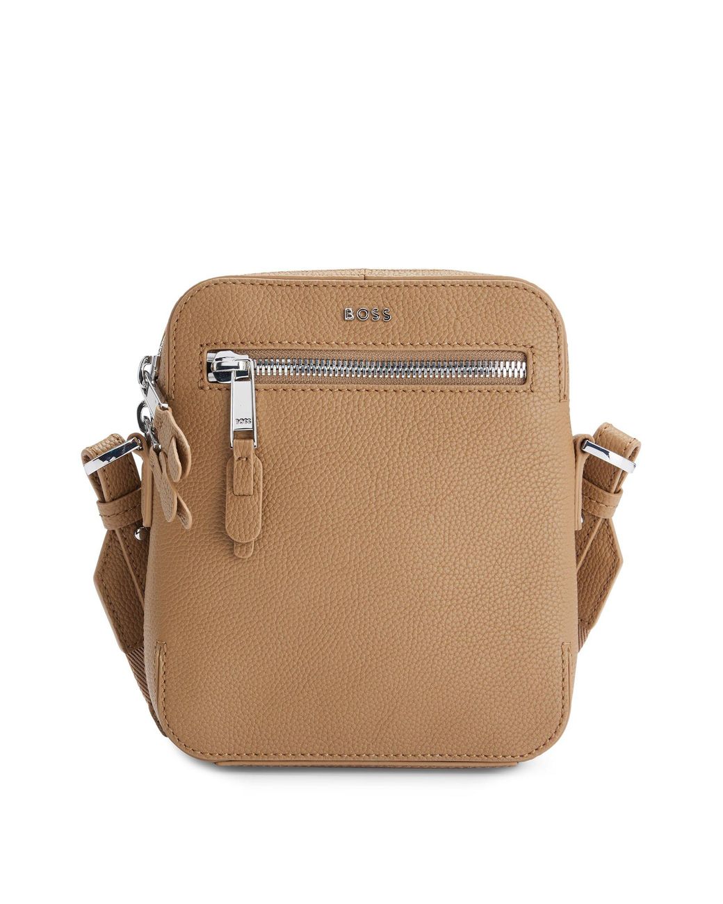 BOSS Grained-leather Reporter Bag With Zipped Front Pocket in Brown for ...