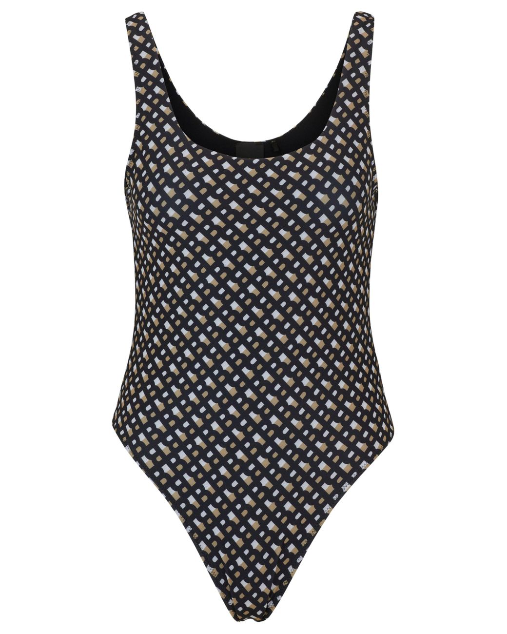 BOSS Low-back Swimsuit With Monogram Pattern in Black | Lyst