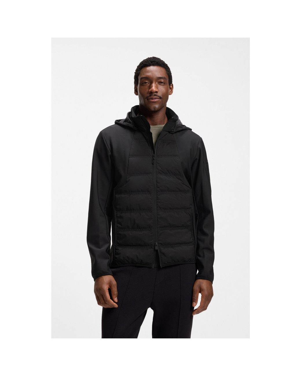 BOSS Water-Repellent Down Jacket With Detachable Hood in Black for Men ...