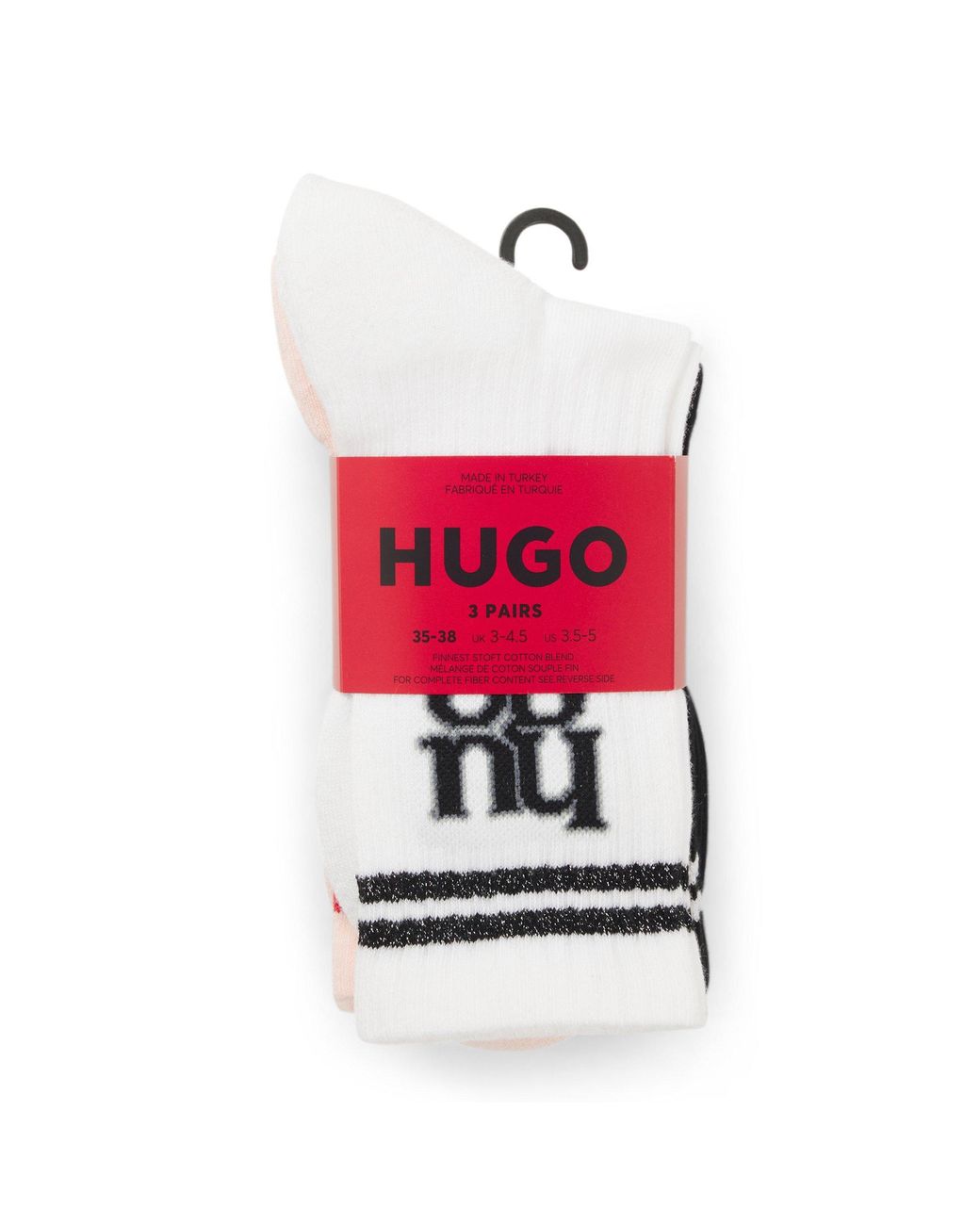 HUGO Three-Pack Of Ribbed Short Socks With Stacked Logos in Black | Lyst UK
