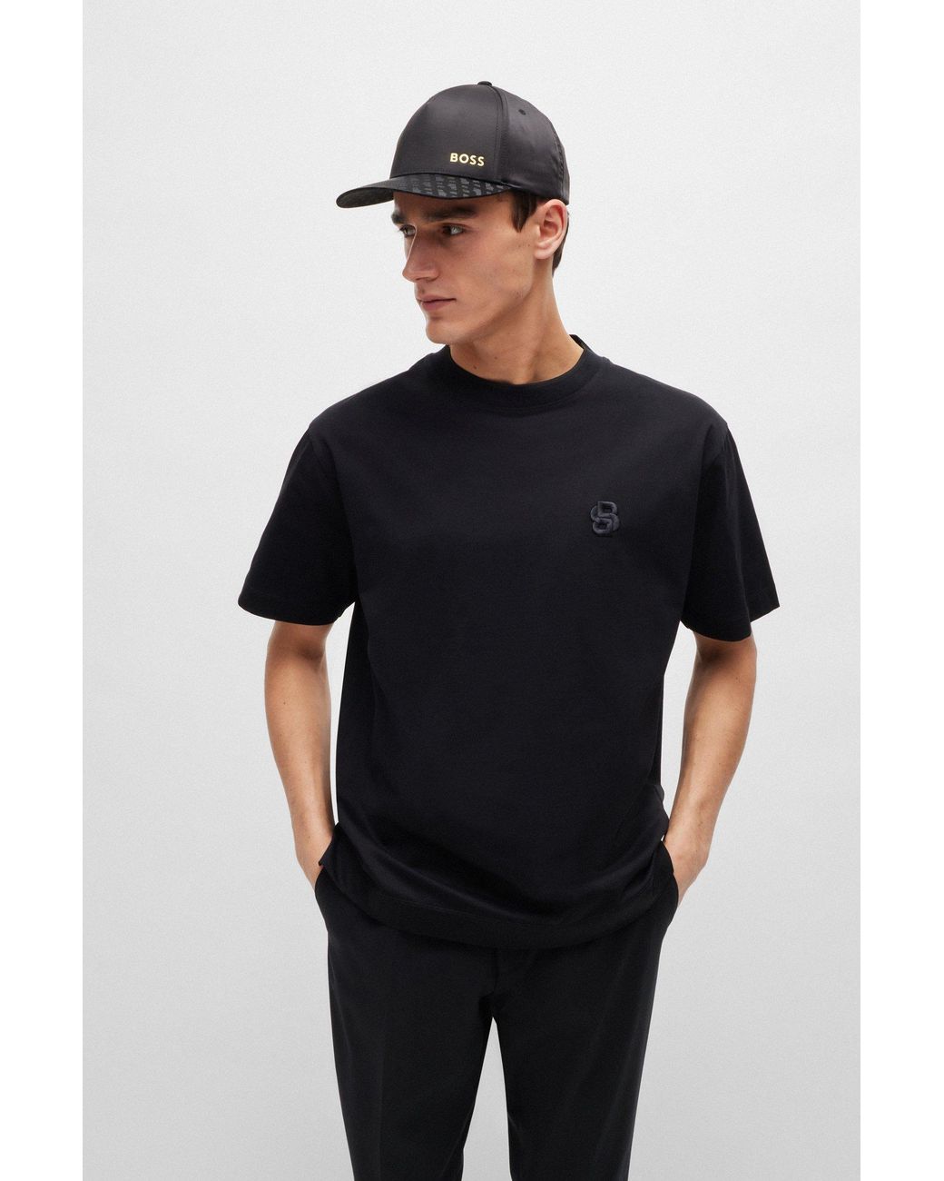 BOSS Satin Cap With Monogram-jacquard Visor in Black for Men | Lyst UK