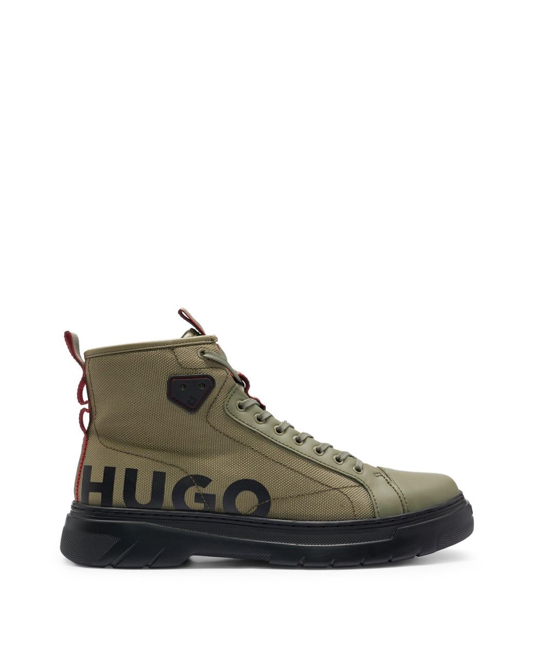 HUGO Hybrid Lace-up Boots With Logo Tape in Green for Men | Lyst