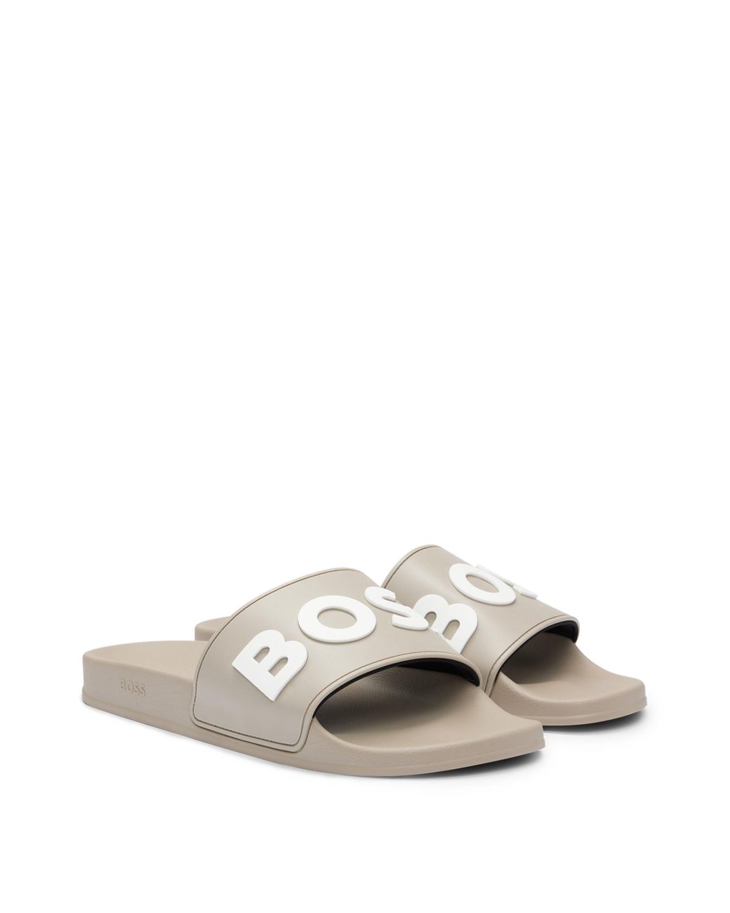 BOSS Italian-made Slides With Raised Logo in White for Men | Lyst