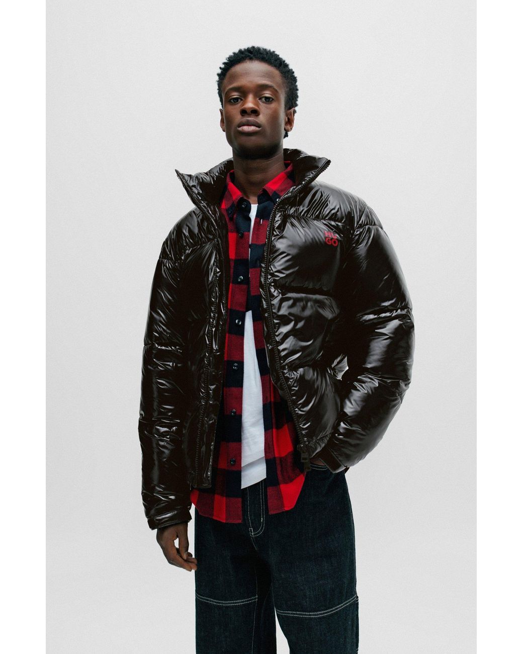 HUGO Water-repellent Lacquered Puffer Jacket With Stacked Logos in ...