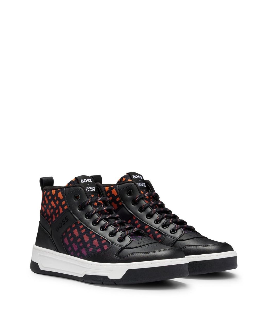 BOSS X Khaby High-top Trainers With Gradient Monograms in Black for Men ...