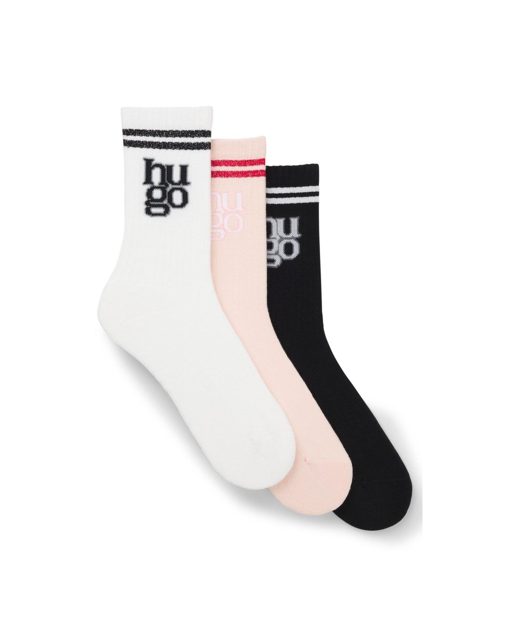 HUGO Three-Pack Of Ribbed Short Socks With Stacked Logos in Black | Lyst UK