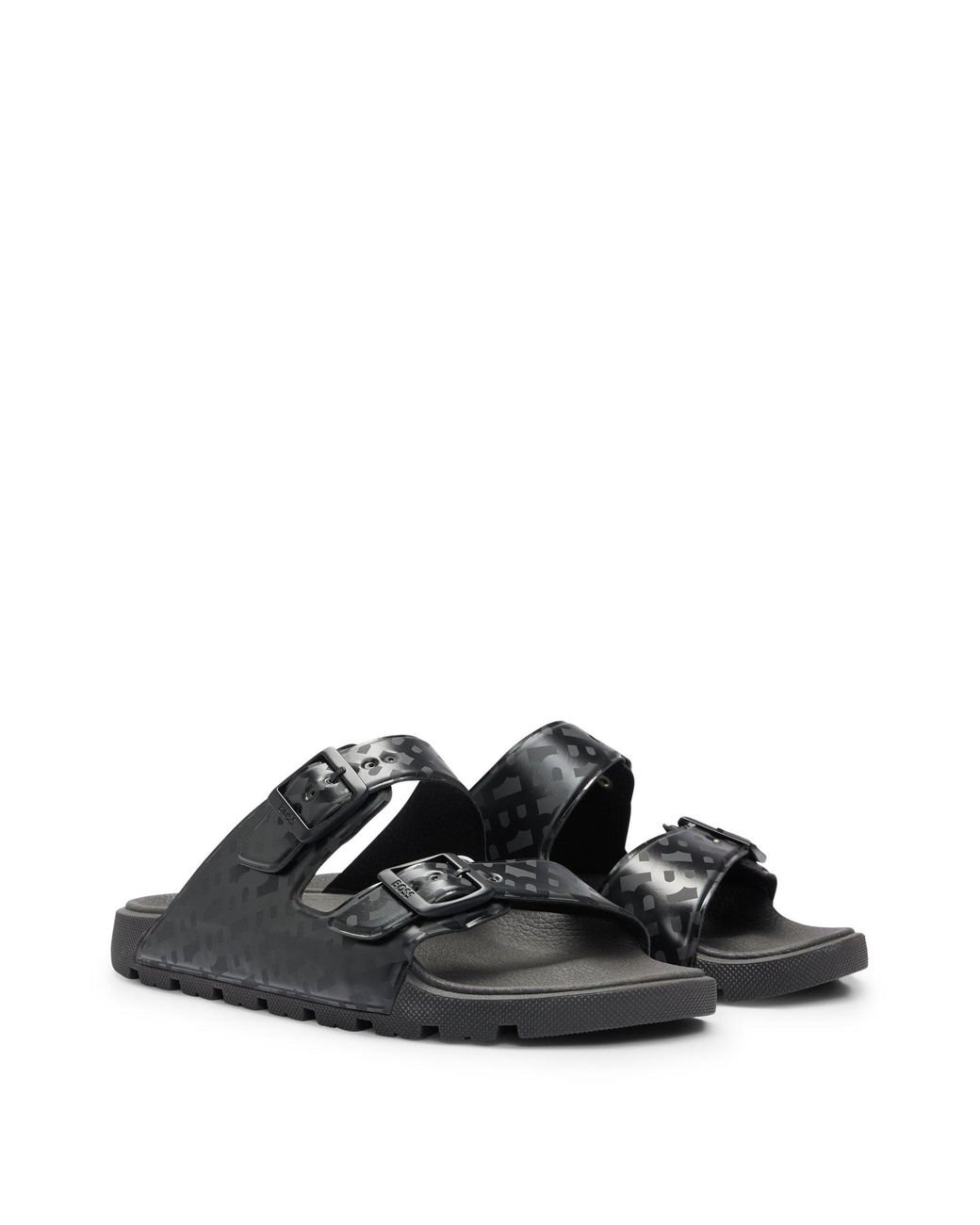 BOSS Double-strap Slides With Monogram Details in Black for Men | Lyst UK