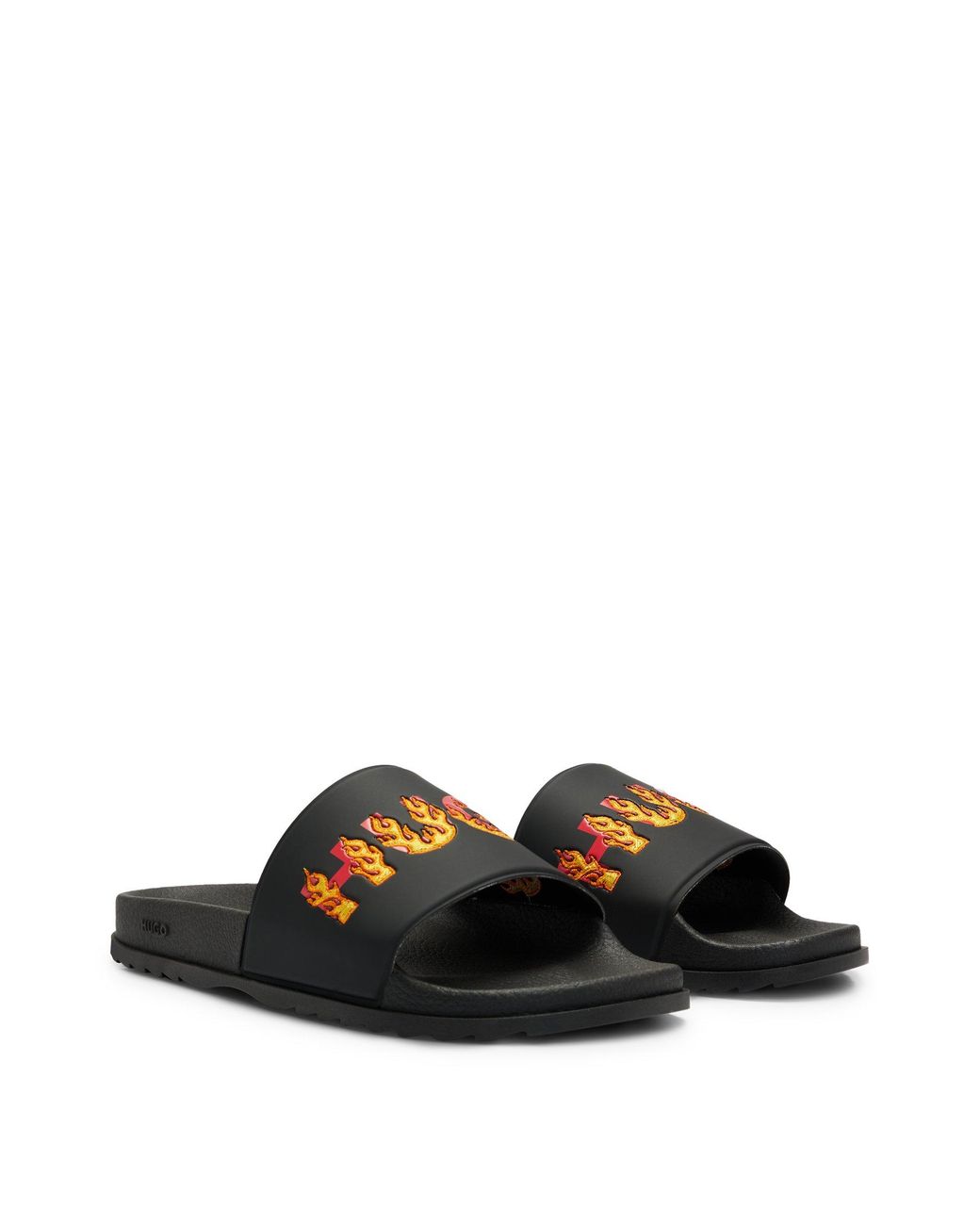 HUGO Slides With Embroidered Flame Logo in Black for Men | Lyst Canada