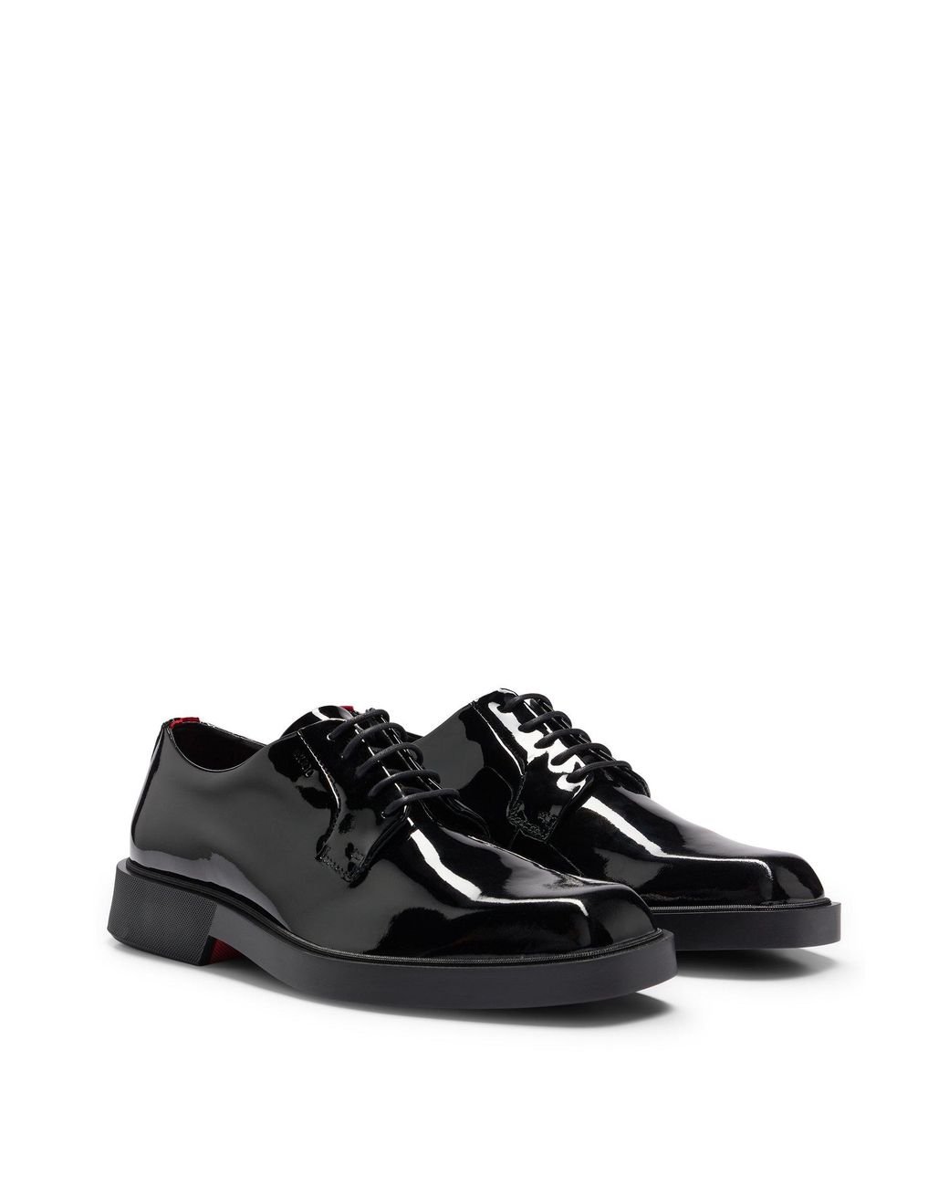 HUGO Patent-leather Derby Shoes With Signature Pull Loop in Black for ...
