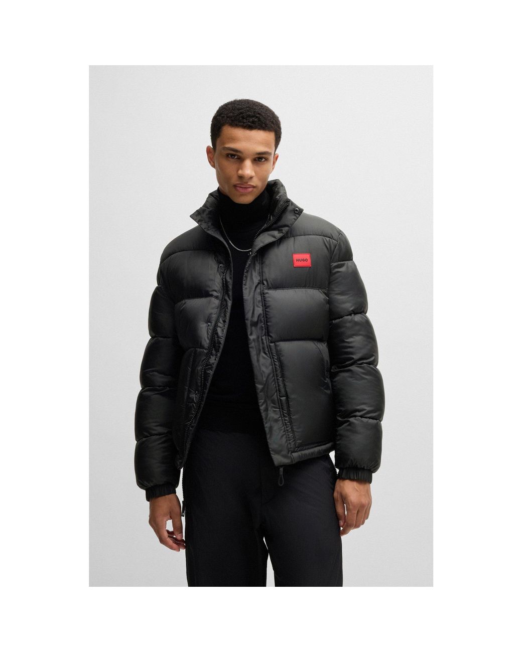 HUGO Water-Repellent Puffer Jacket With Logo Label in Black for Men ...