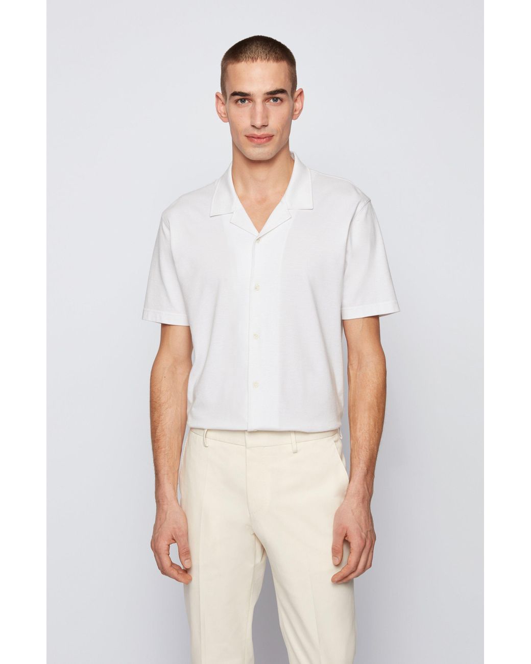 BOSS by Hugo Boss Cotton Slim Fit Short Sleeved Shirt In Melange Jersey ... BOSS by Hugo Boss Cotton Slim Fit Short Sleeved Shirt In Melange Jersey ...