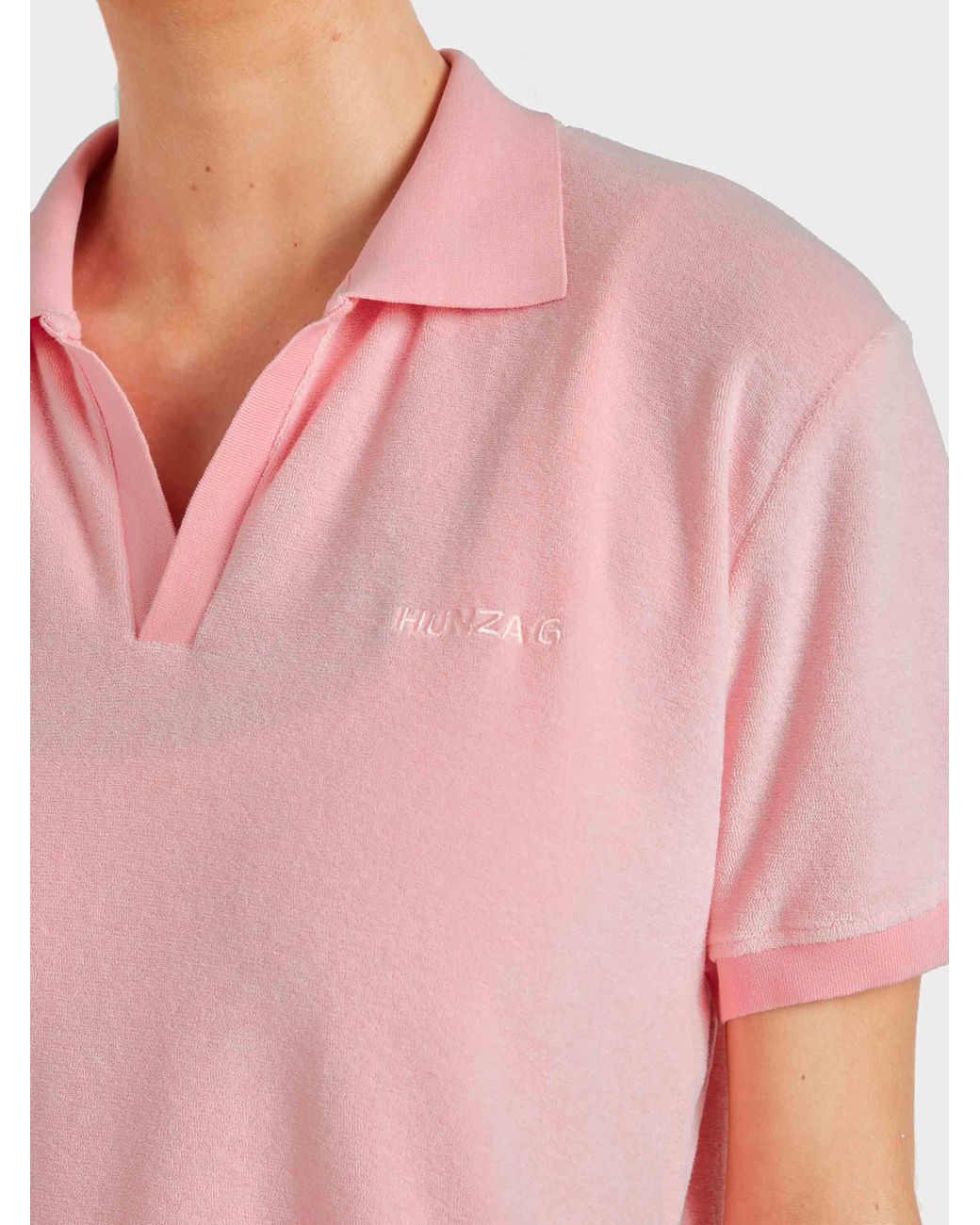 Hunza G Terry Towelling Polo in Pink | Lyst