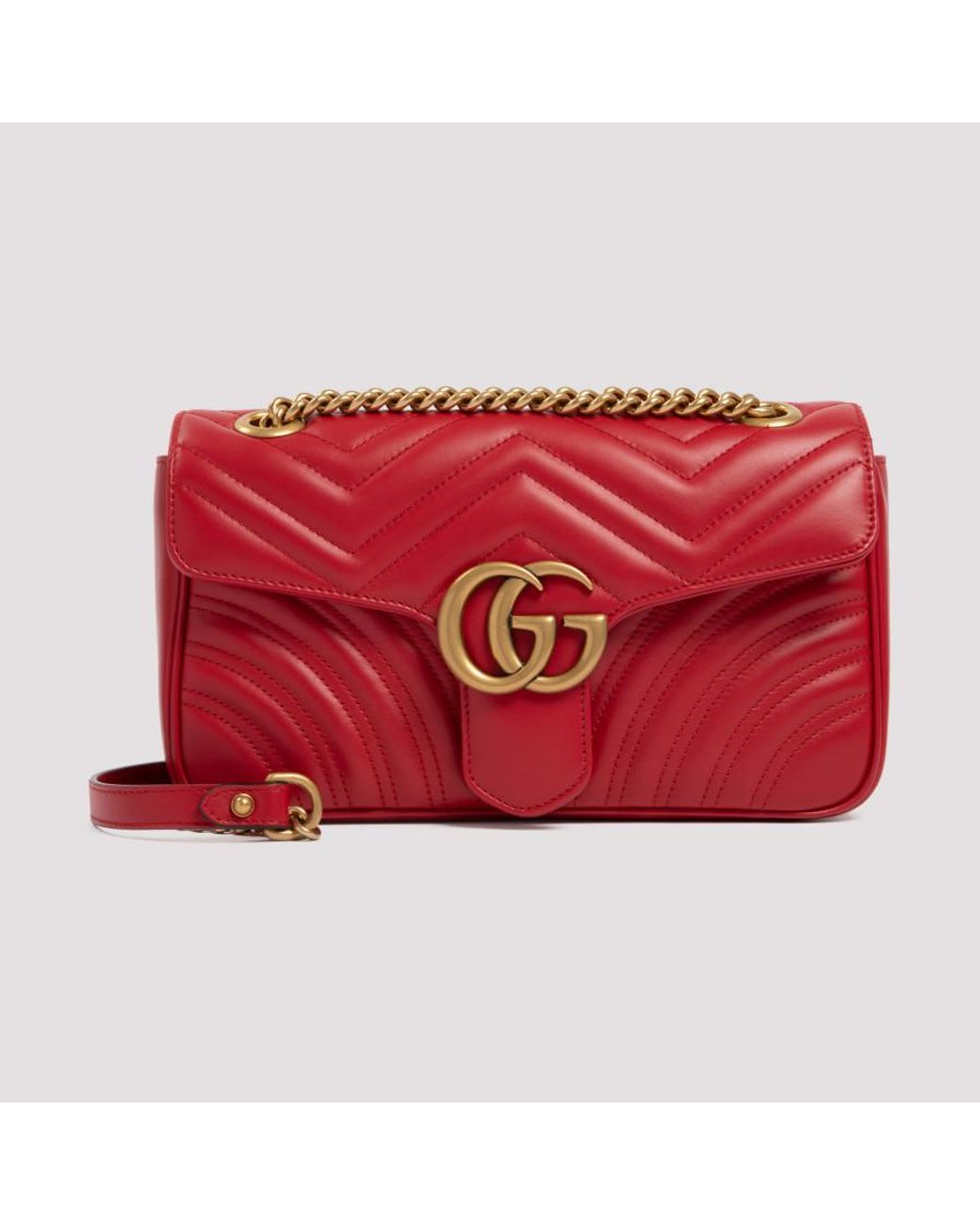Gucci Leather Gg Marmont Red Matelassé Small Shoulder Bag - Lyst
