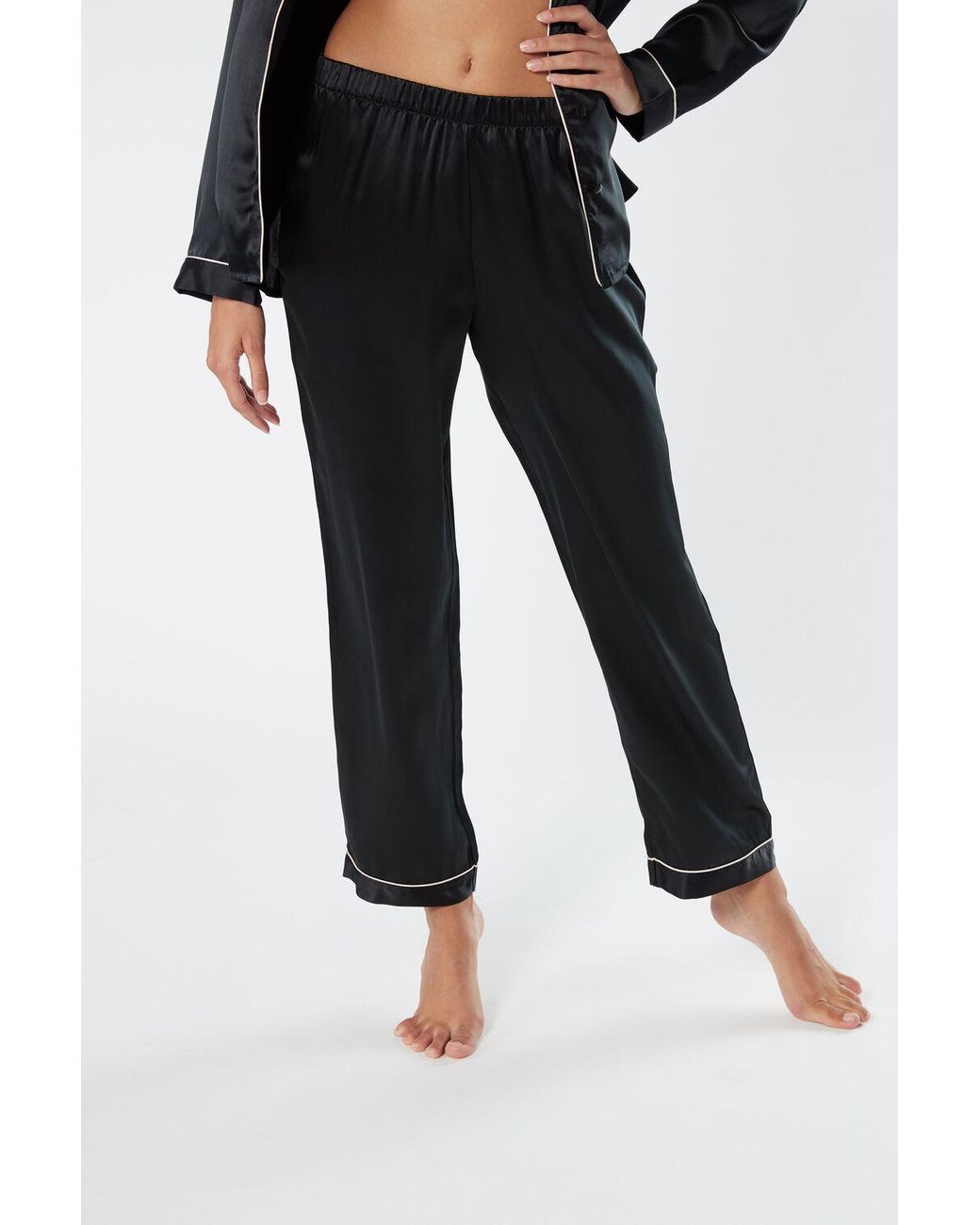 Intimissimi Silk Satin Pajama Pants in Black - Lyst