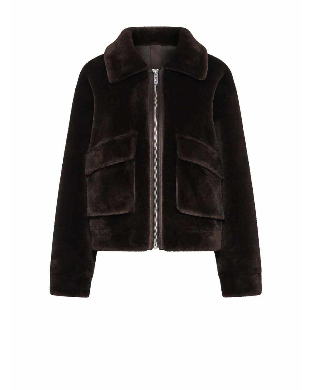 Marella Dark Teddy Jacket With Zip in Black | Lyst