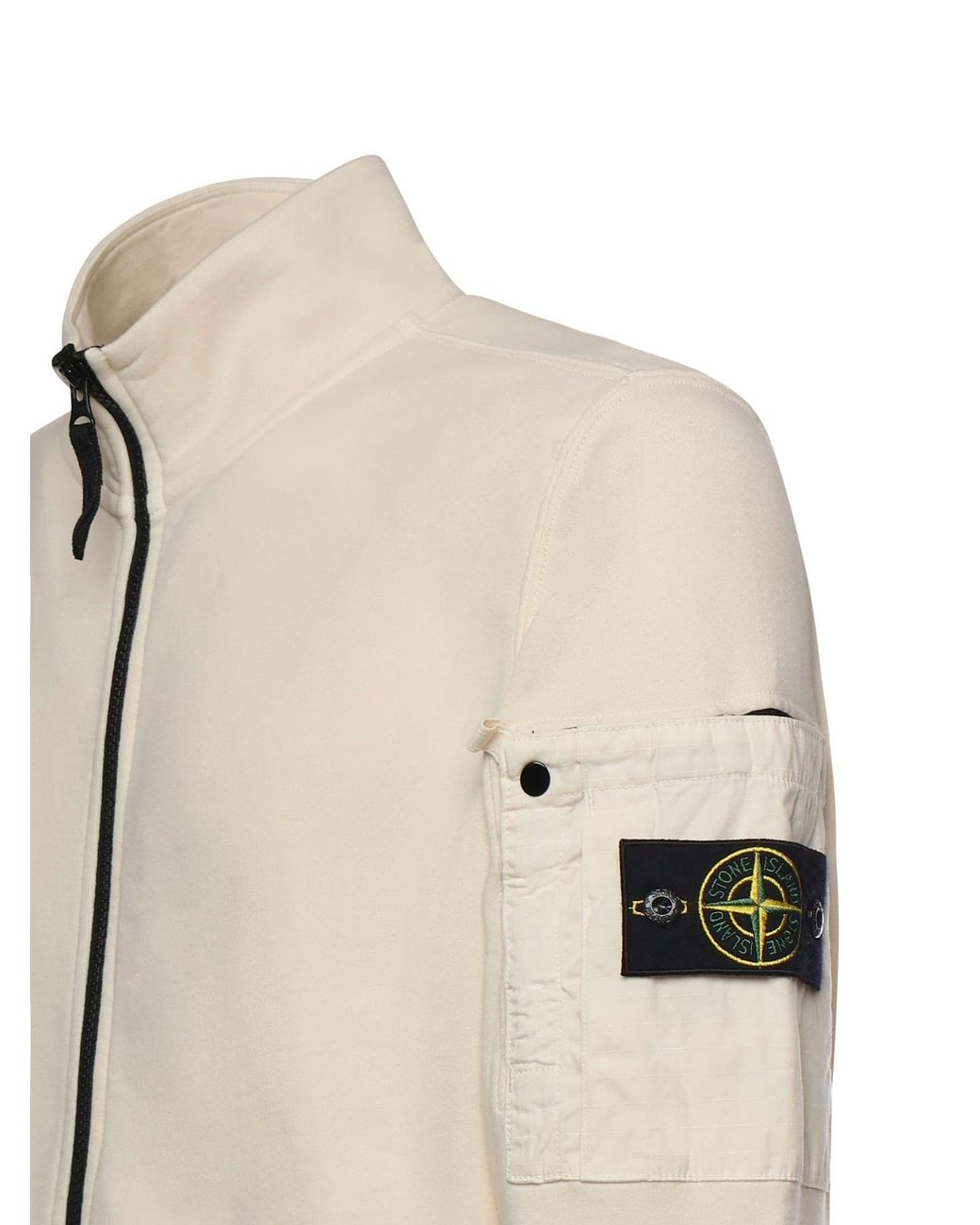 Stone Island Cotton Fleece Track Jacket in Natural for Men | Lyst